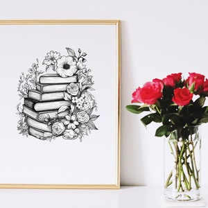 Floral Book Stack Clipart | Line Art Png (digital Download) - Etsy