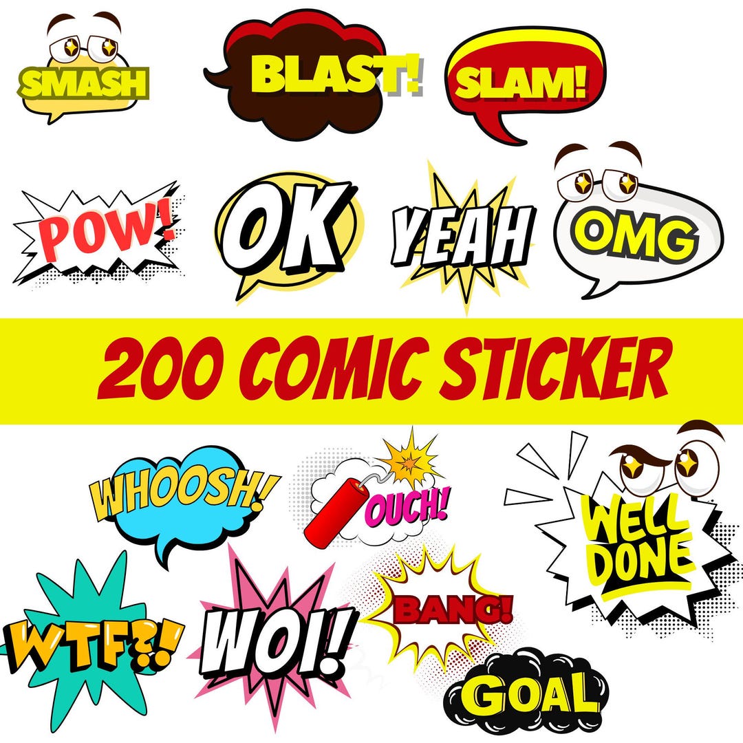200 Comic Style Action Bubbles SVG Clipart - Comic Cartoon Style PNG ...