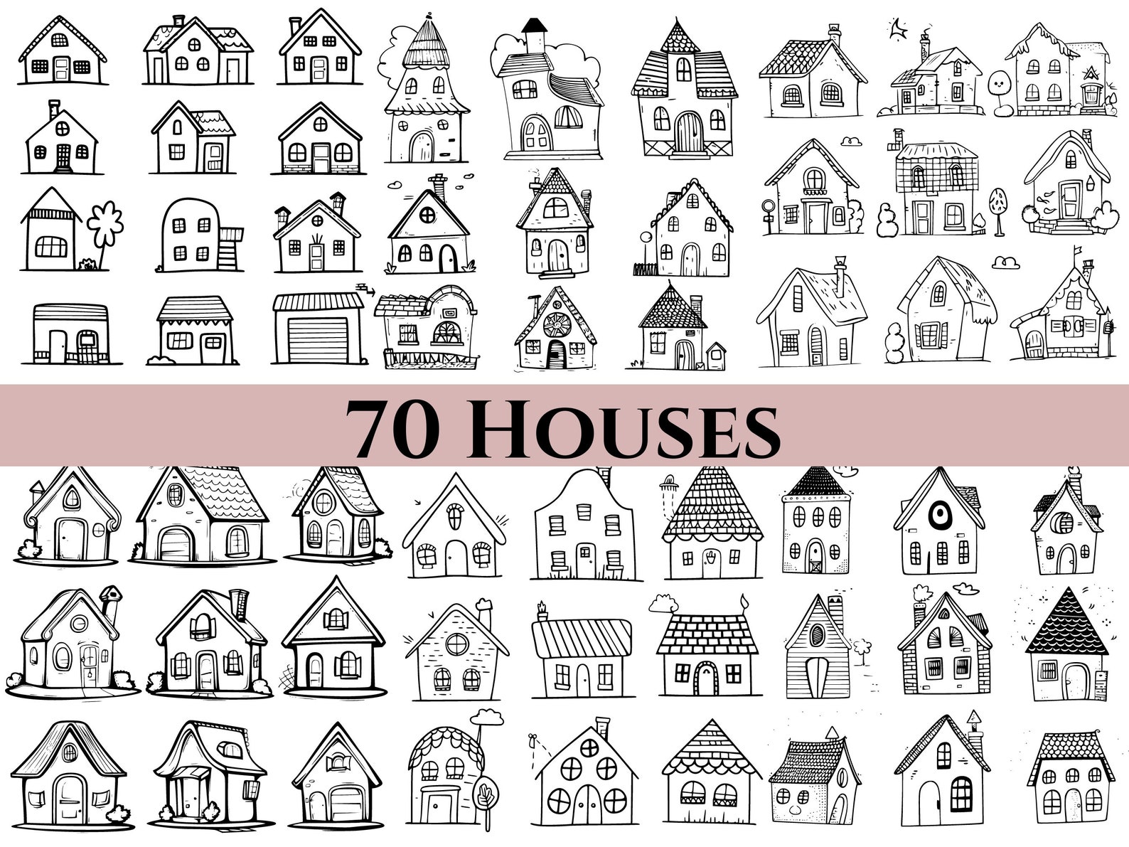 70 Little Home Outline Clipart, House SVG Bundle (PNG, JPG) - Etsy
