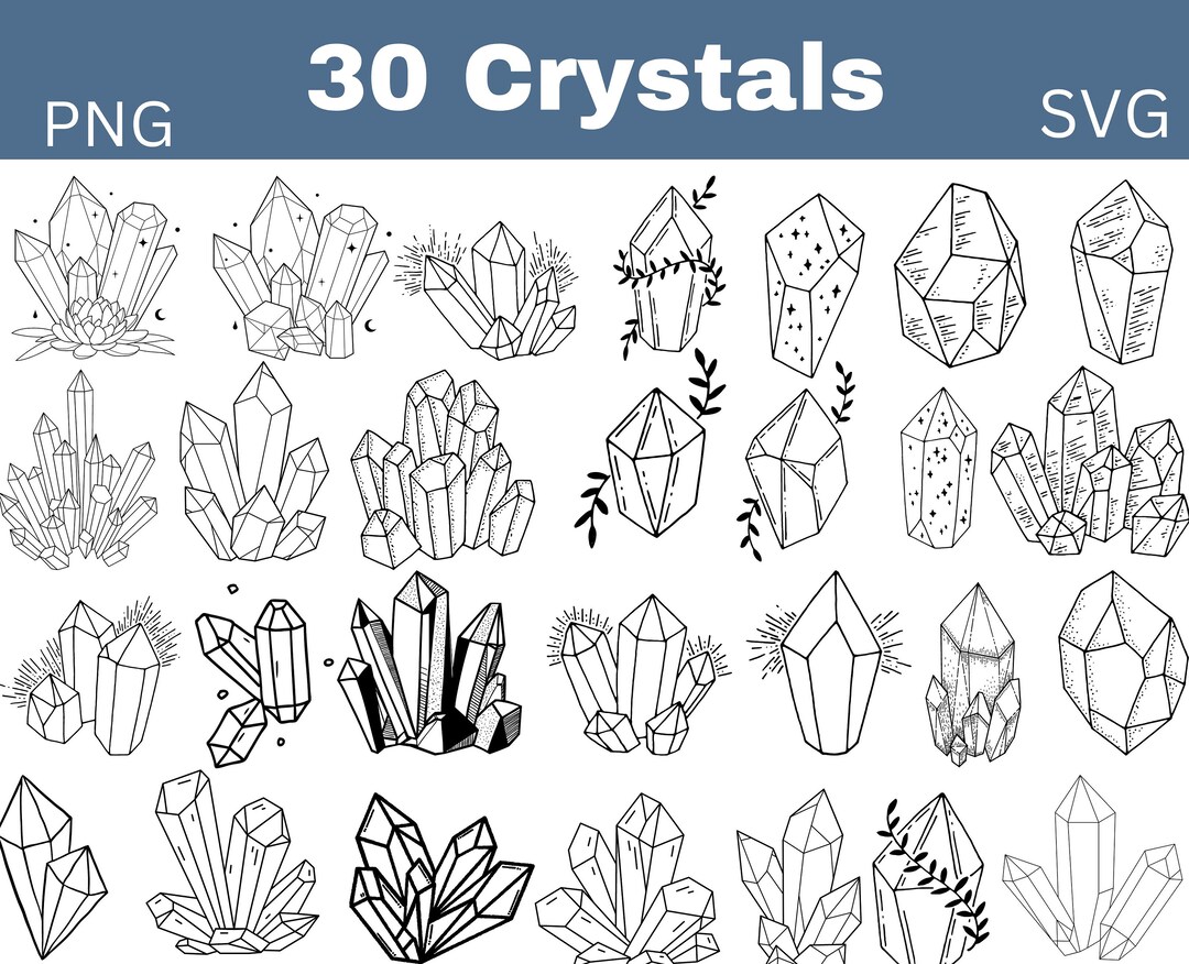 Crystal SVG Bundle Crystal Line Art Hand Drawn Crystals - Etsy