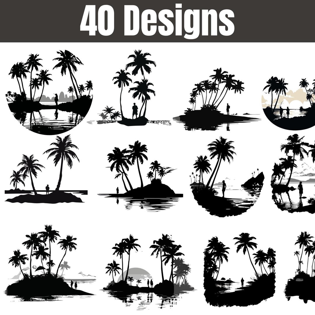 Tropical Beach Scene SVG Bundle of 40, Island Beach Svg, Palm Tree Svg ...