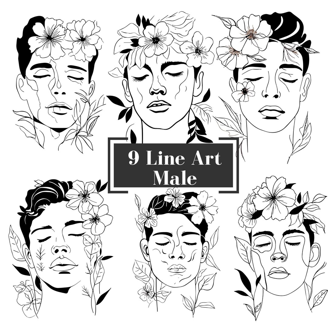 9 Line Art Man SVG Bundle | Men Flowers Svg | Flowers Svg | Svg for ...