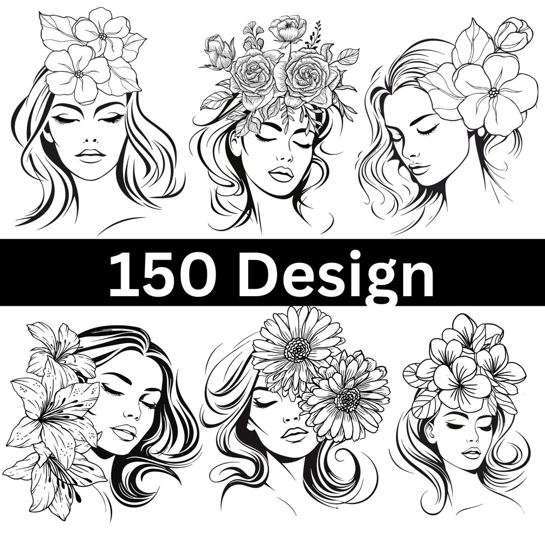150 Line Art Women SVG Bundle | Woman Flowers Svg | Flowers Svg | Svg ...