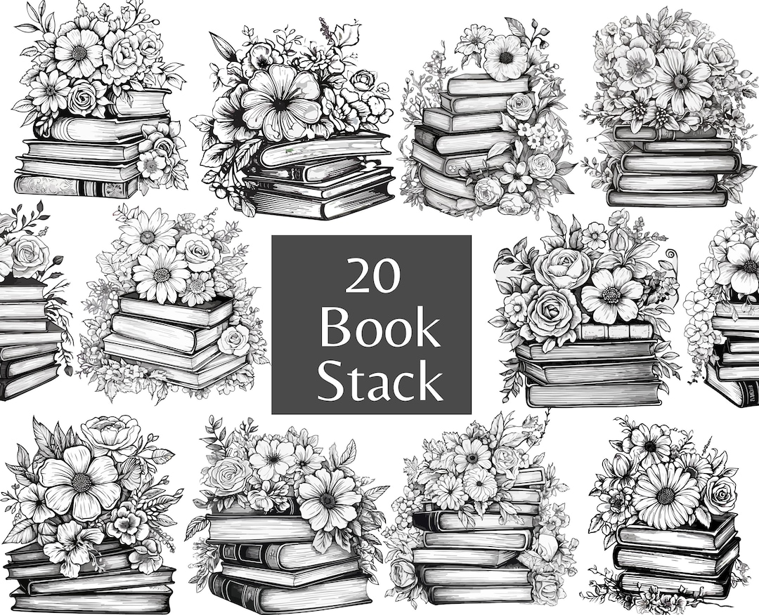Book With Flower | Book Stack Png | Book Stack Png | Floral Book Stack ...