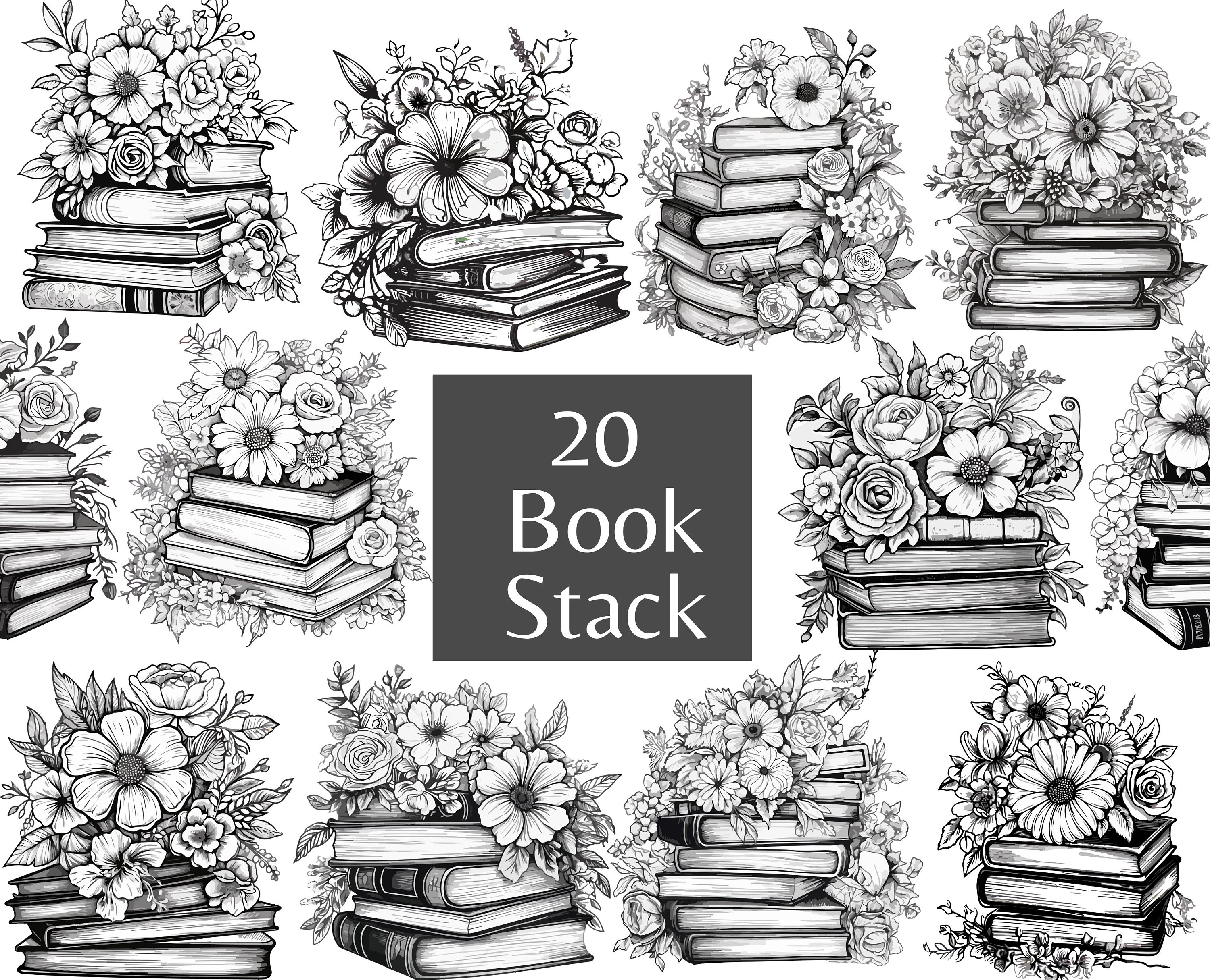 Book With Flower Book Stack Png Book Stack Png Floral - Etsy