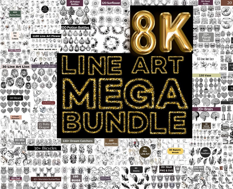 Mega Line Art Bundle of 8000 Designs Wreath Line Art Vase - Etsy