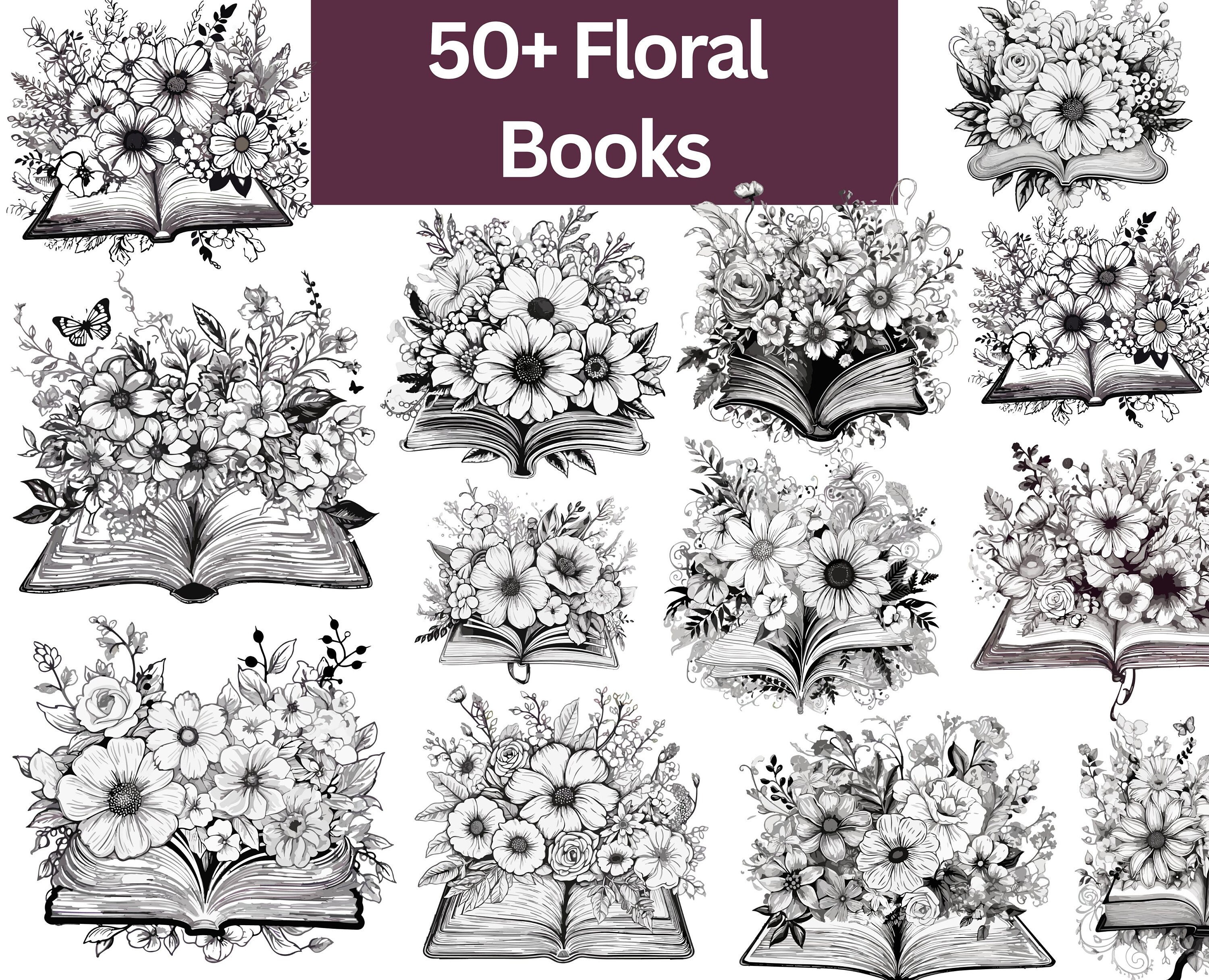Book With Flower Svg 50 Book Svg Flower Svg Floral Book - Etsy