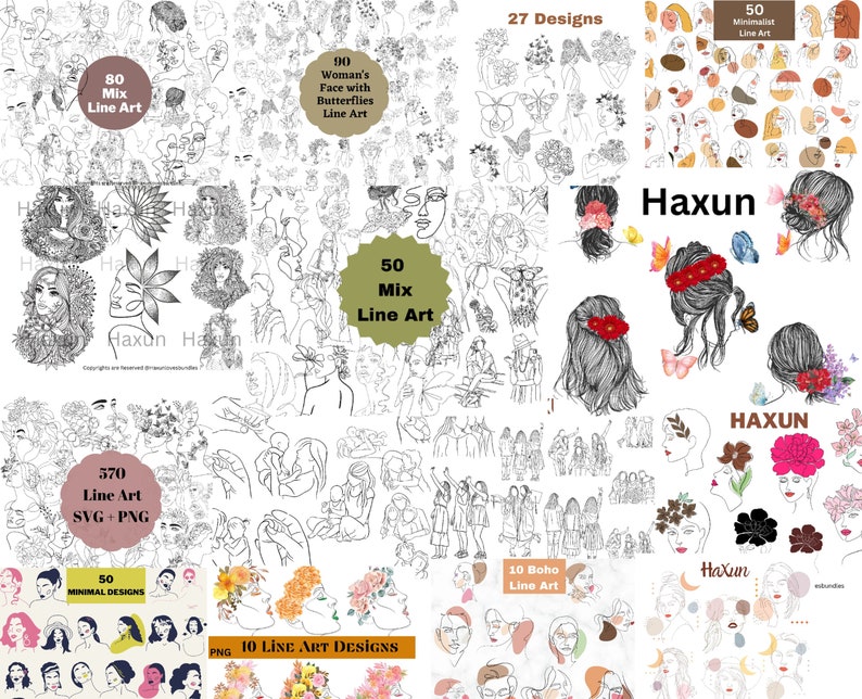 Line Art Bundle of 1000 One Line Drawing Minimalist Wall - Etsy