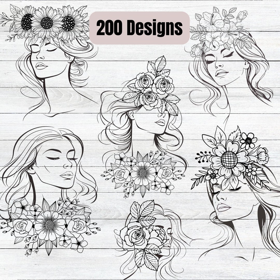 200 Line Art Women SVG Bundle | Woman Flowers Svg | Flowers Svg | Svg ...