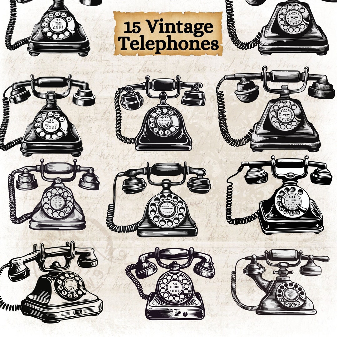 Rotary Dial Telephone SVG - Vintage Designs, Black and White, Old ...