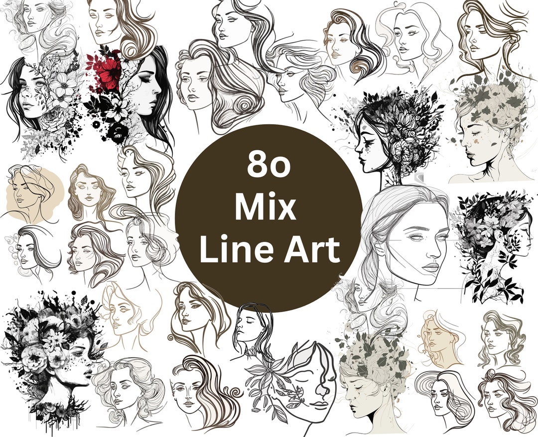 Line Art Women SVG Bundle of 80 Woman Flowers Svg Flowers - Etsy