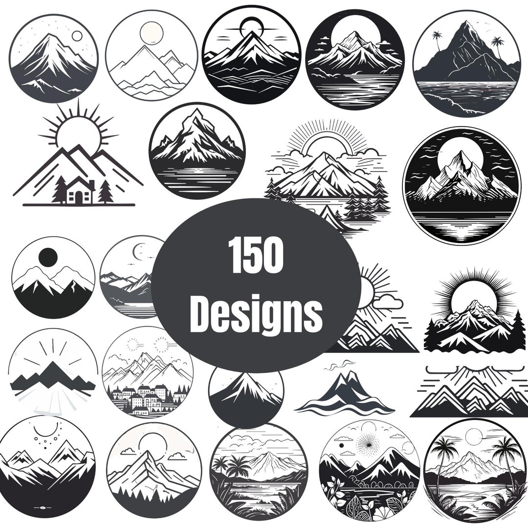 Line Art Mountain SVG Bundle of 150 | Mountains Svg | Sun Svg | Svg for ...