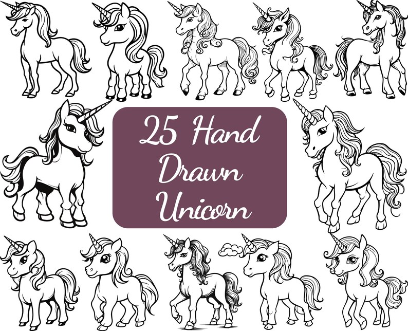 Line Art Unicorn PNG Unicorn Clipart Animal Cut File - Etsy