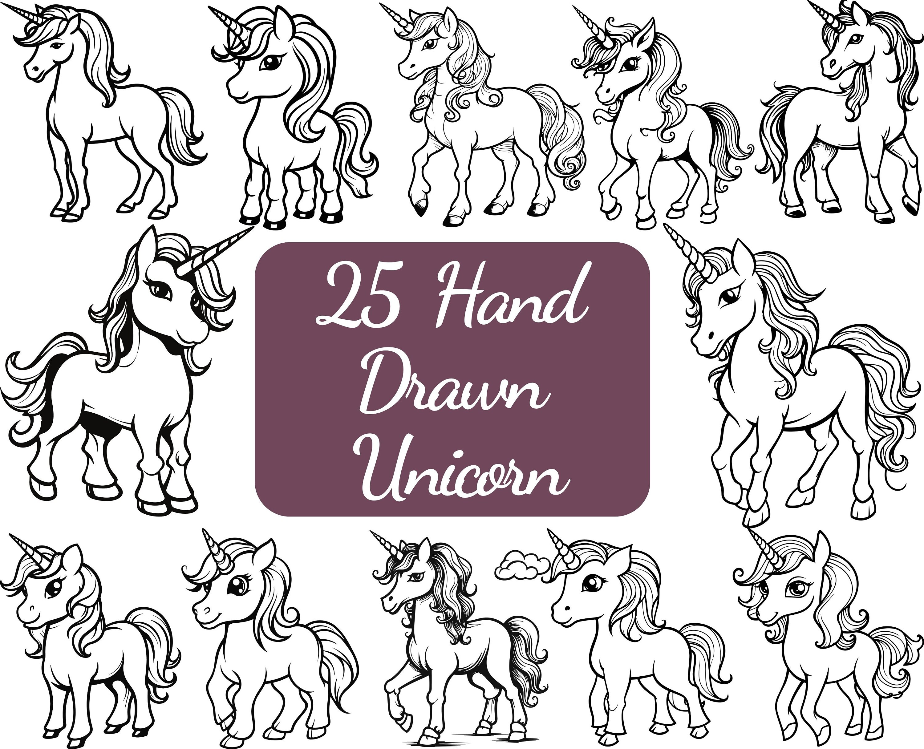 Line Art Unicorn PNG Unicorn Clipart Animal Cut File - Etsy