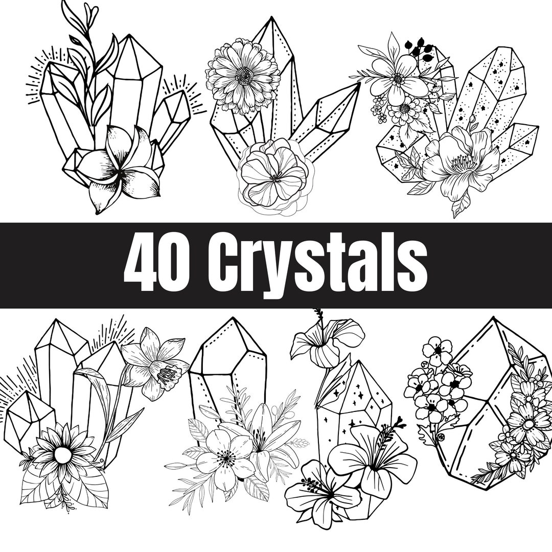 Crystal SVG Bundle | Crystal Line Art | Hand Drawn Crystals Clip Art ...