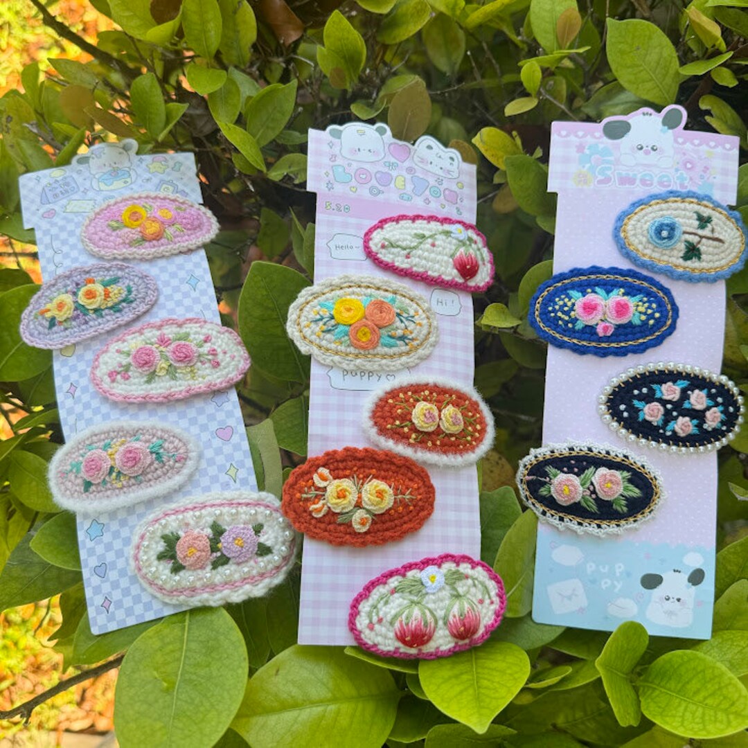 Embroided Floral Hairclip,vintage Hair Clips, Embroided Strawberry Hair ...