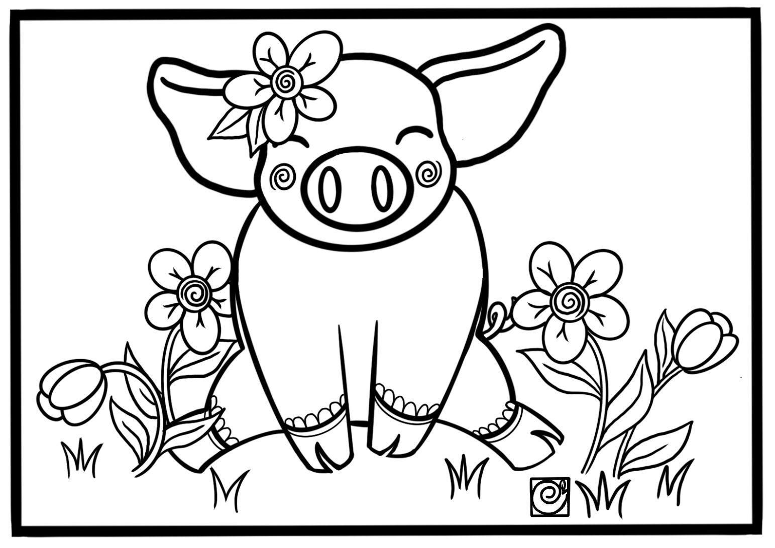 Cute Pig Colouring in Page, Mindfulness Colouring, Kids Colouring in ...