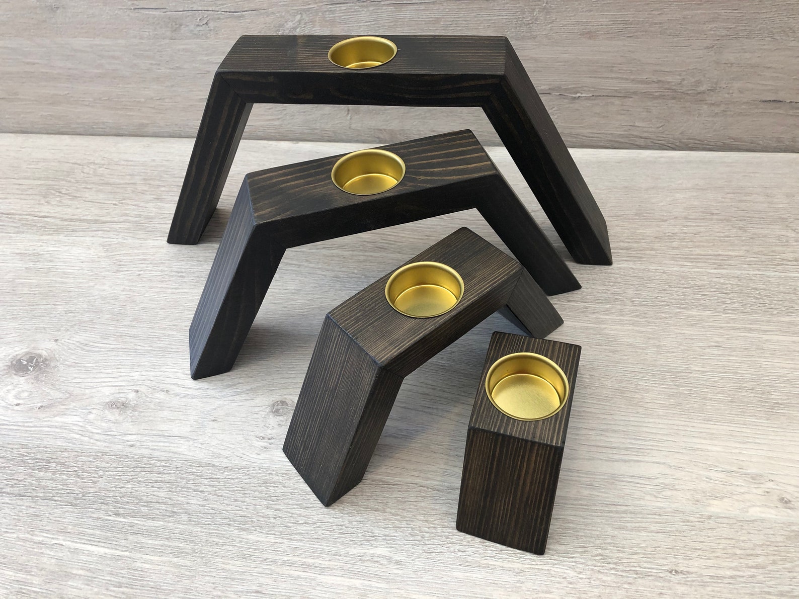 Tealight Holder Made of Solid Pine Wood, Half Hexagon, Set of 1, 2, 3 ...