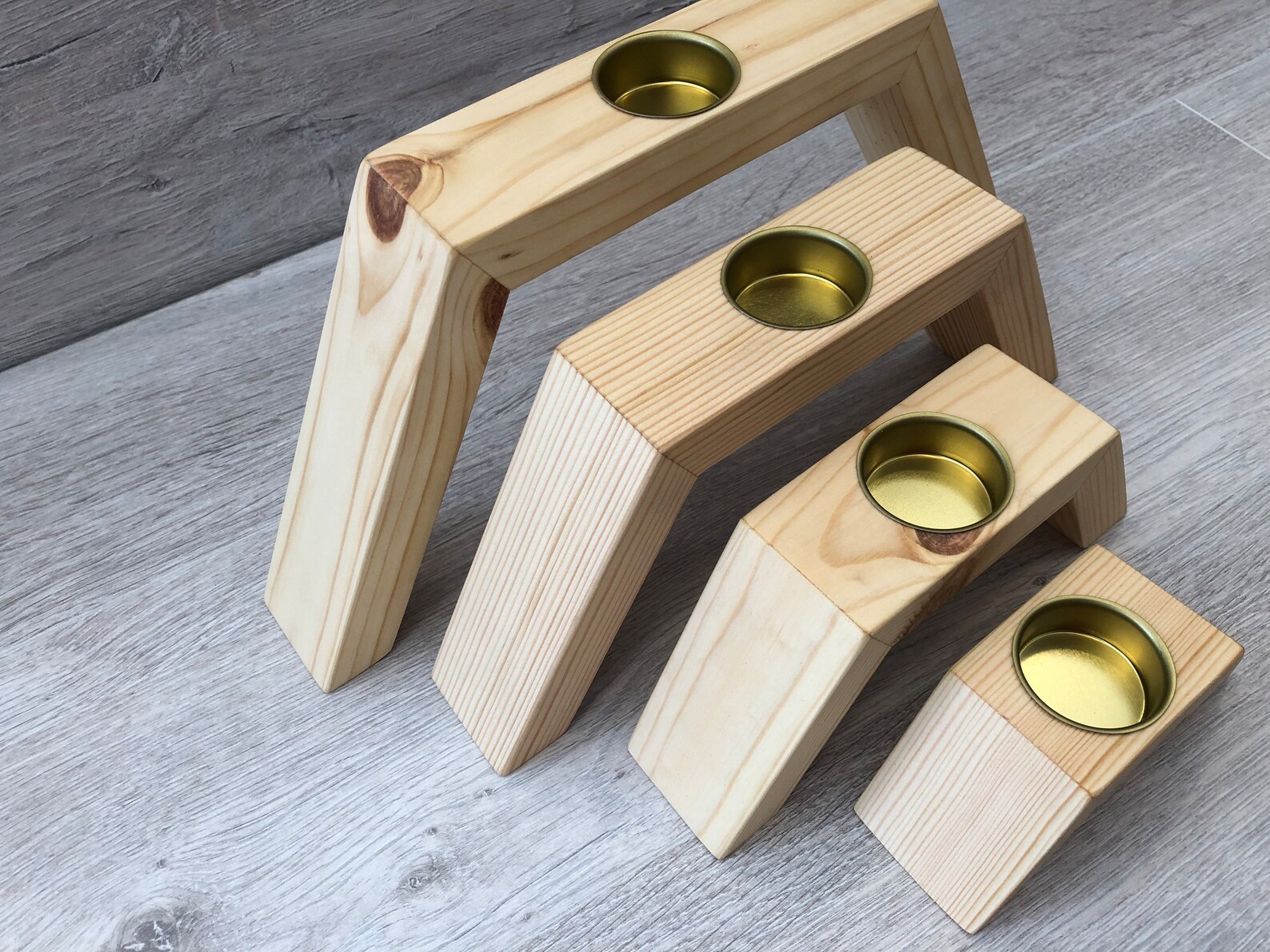 Tealight Holder Made of Solid Pine Wood, Half Hexagon, Set of 1, 2, 3 ...