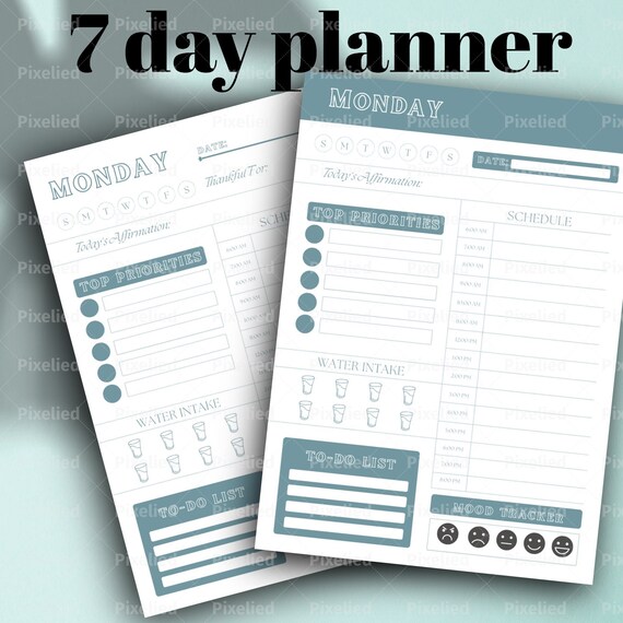 7 Day Weekly Printable Planner Daily Downloadable Tracker - Etsy