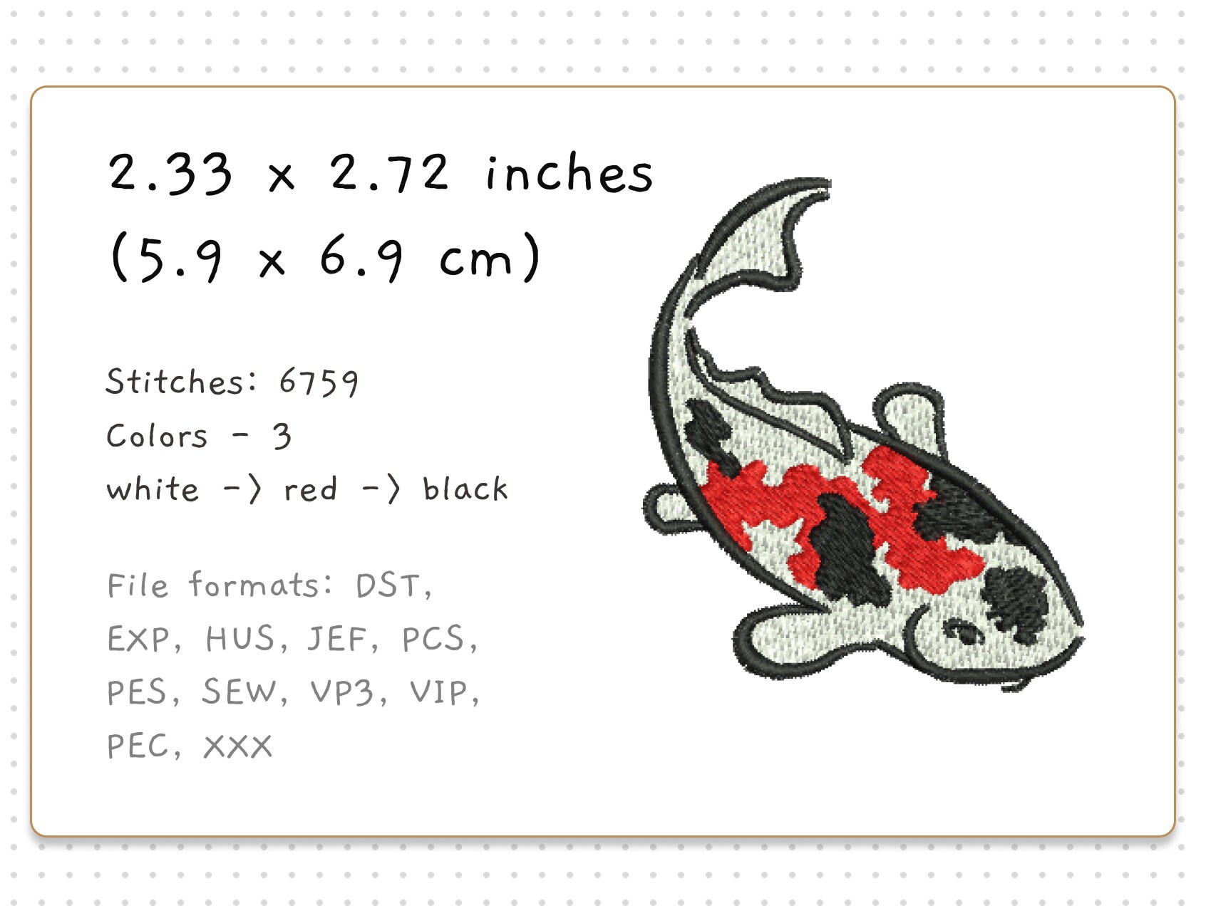 Embroidery File Japanese Koi Fish Embroidery Design Cute - Etsy