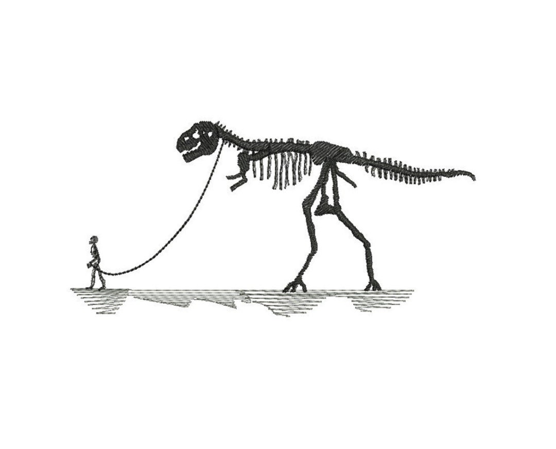 Embroidery File Dinosaur T-rex on a Leash Skeleton Embroidery Design ...