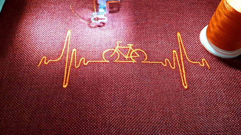 Embroidery File ECG Bicycle Heartbeat Embroidery Design for Men for ...