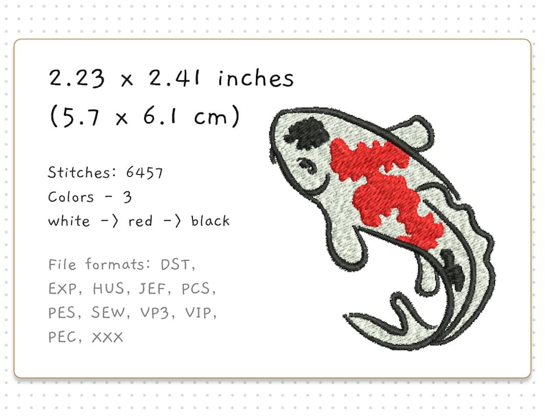 Embroidery File Japanese Koi Fish Side View Embroidery Design - Etsy