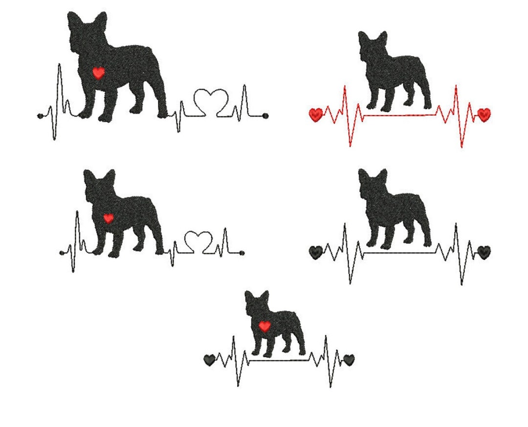 Embroidery File ECG Heartbeat Embroidery Design French Bulldog ...