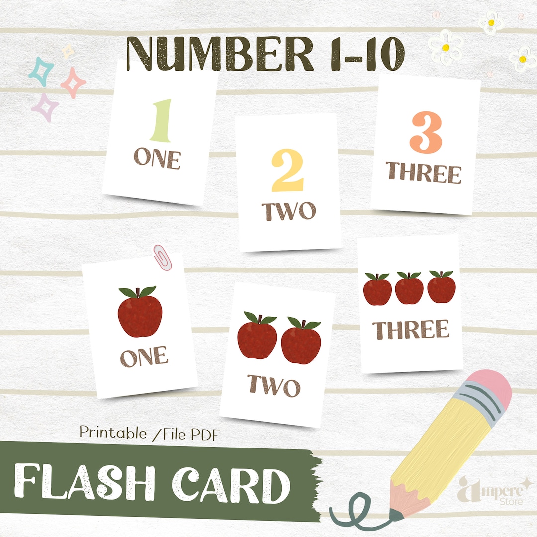 Number 1-10 Flash Card ,preschool Counting Flash Cards, Count and Clip ...