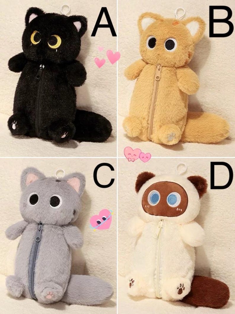 Cat Pencil Bag Cartoon Cat Pencil Bag Kawaii Cat Pencil Pouch Plush Toy ...