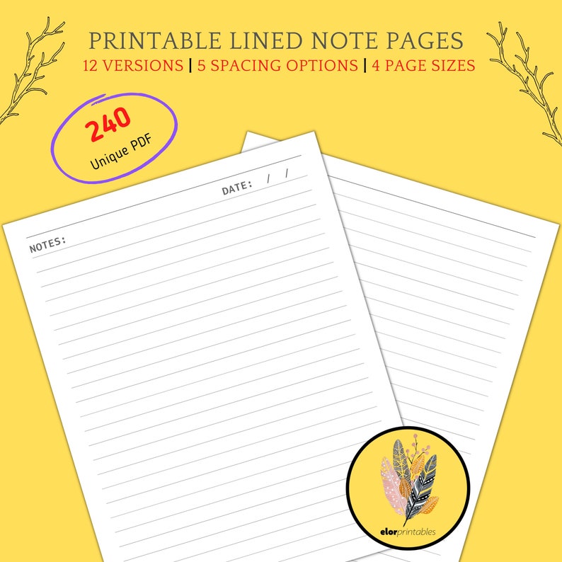 Printable Lined Papers Lined Note Pages Wide Rule Paper College Rule ...