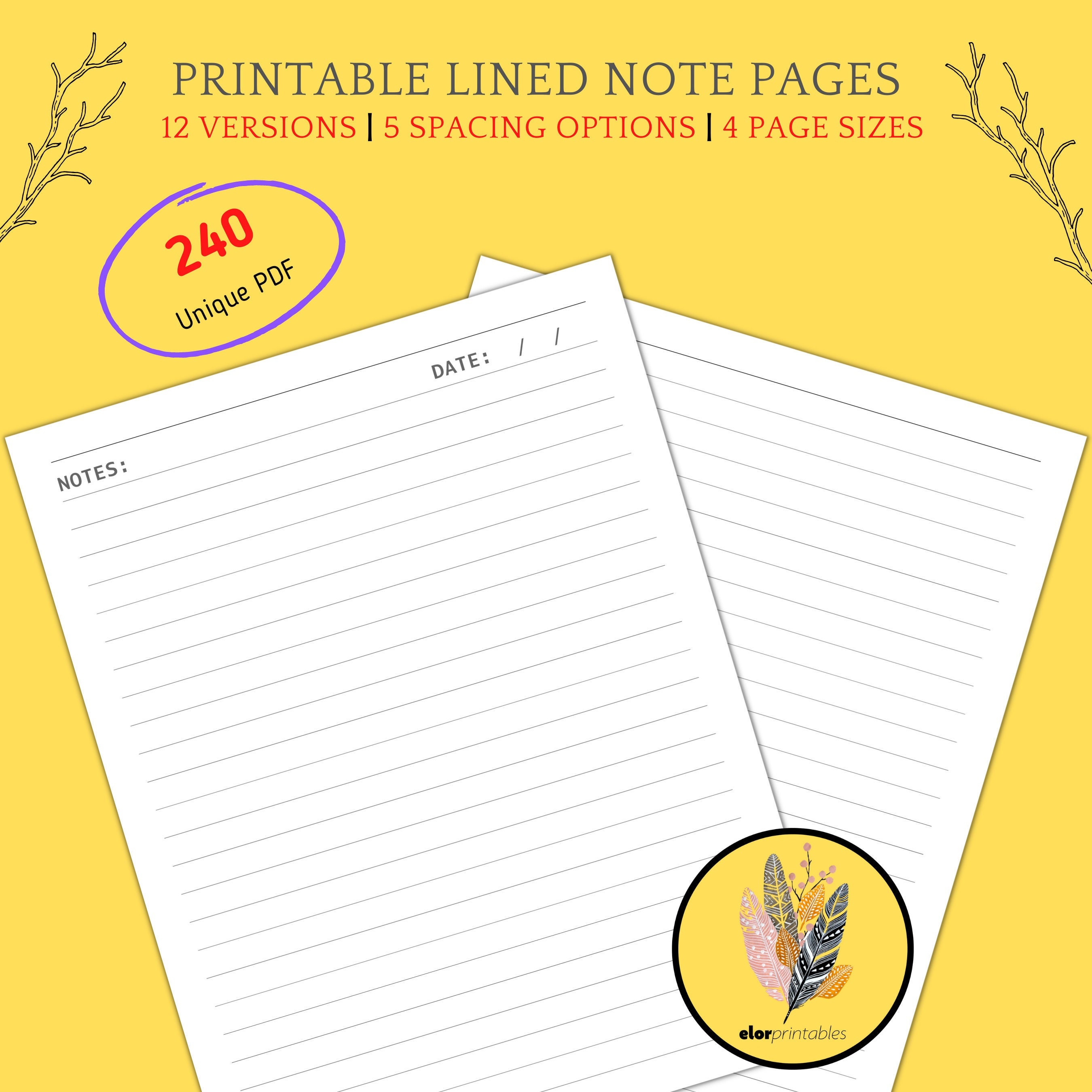 Printable Lined Papers | Lined Note Pages | Wide Rule Paper | College ...