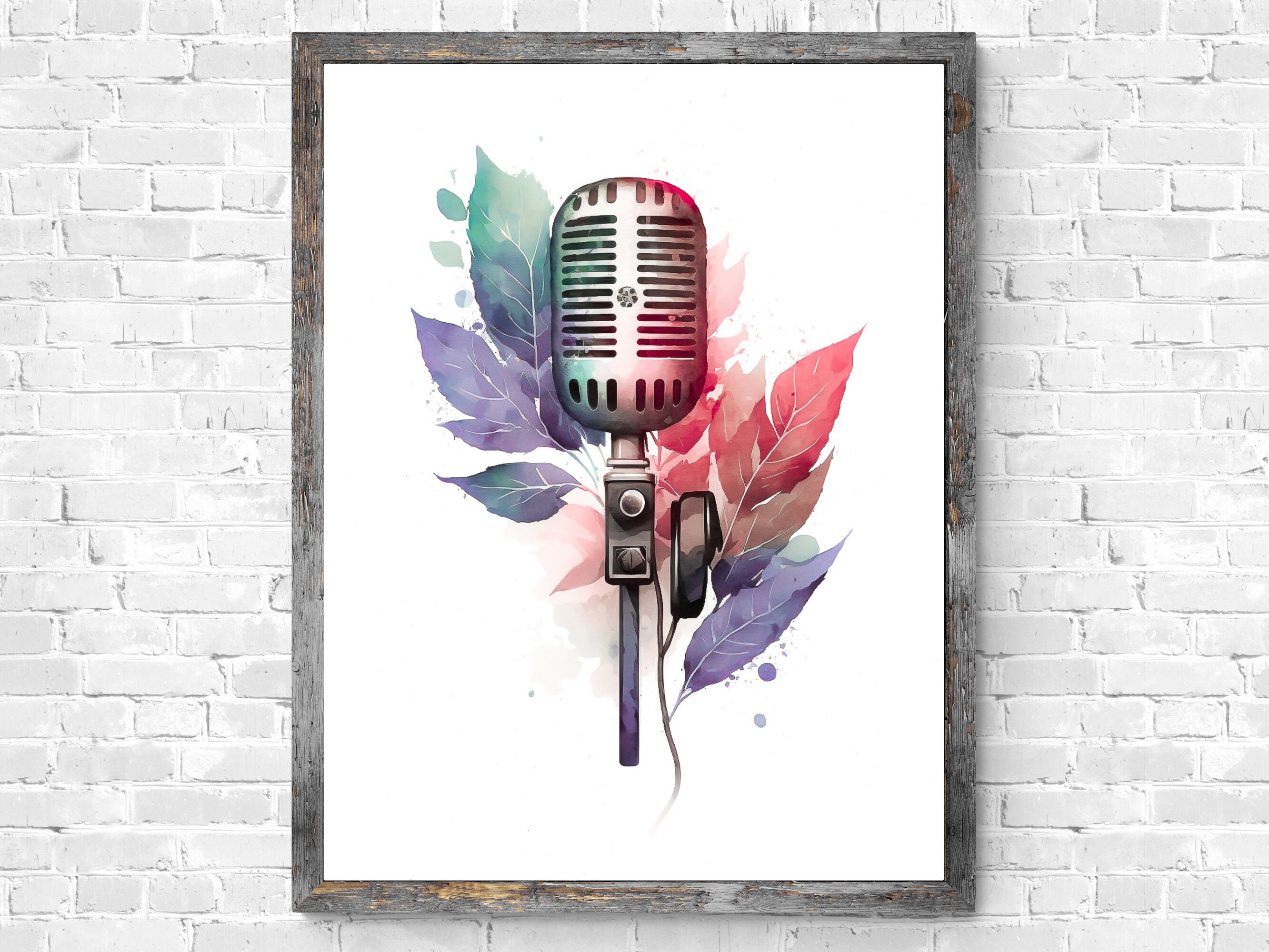 Vintage Microphone Wall Art #4 | Watercolor Retro Microphone Wall Art ...