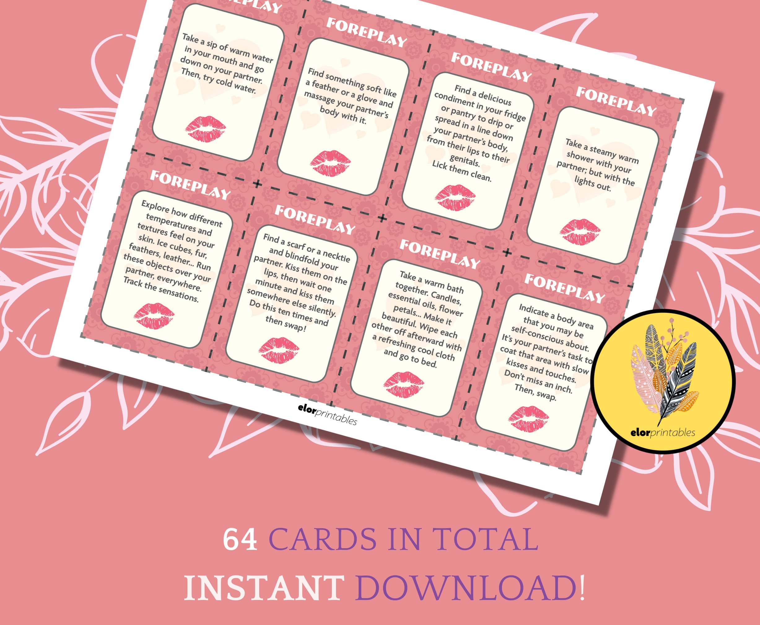 Kinky Foreplay Cards | Printable 64 Foreplay Game Cards | Adult Sex ...