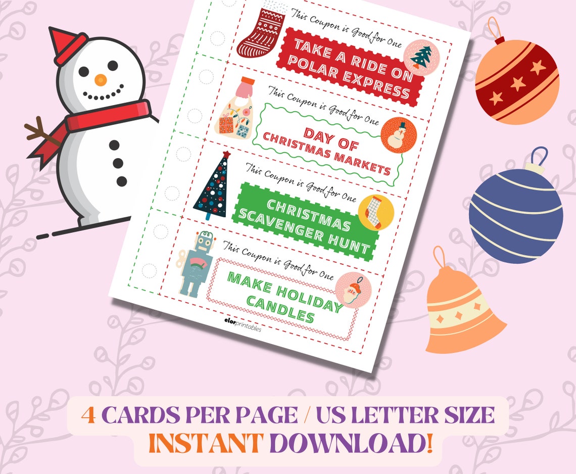 Christmas Coupons for Kids | 96 Printable Kids Reward Coupons With ...