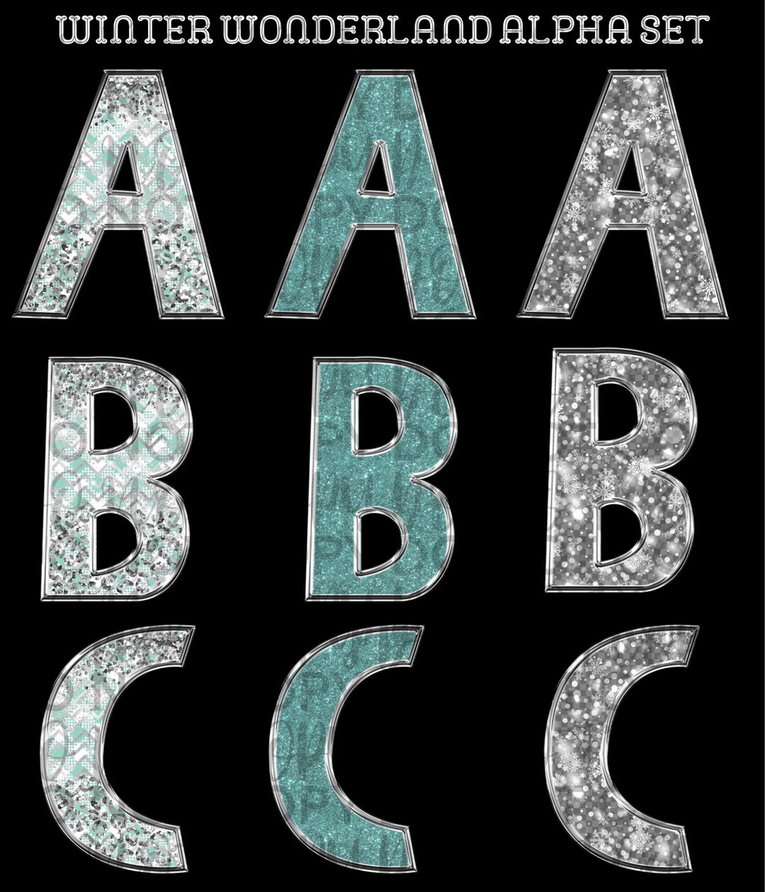 Winter Alpha Clipart Chrome Texture Set Sublimation Png Design - Etsy