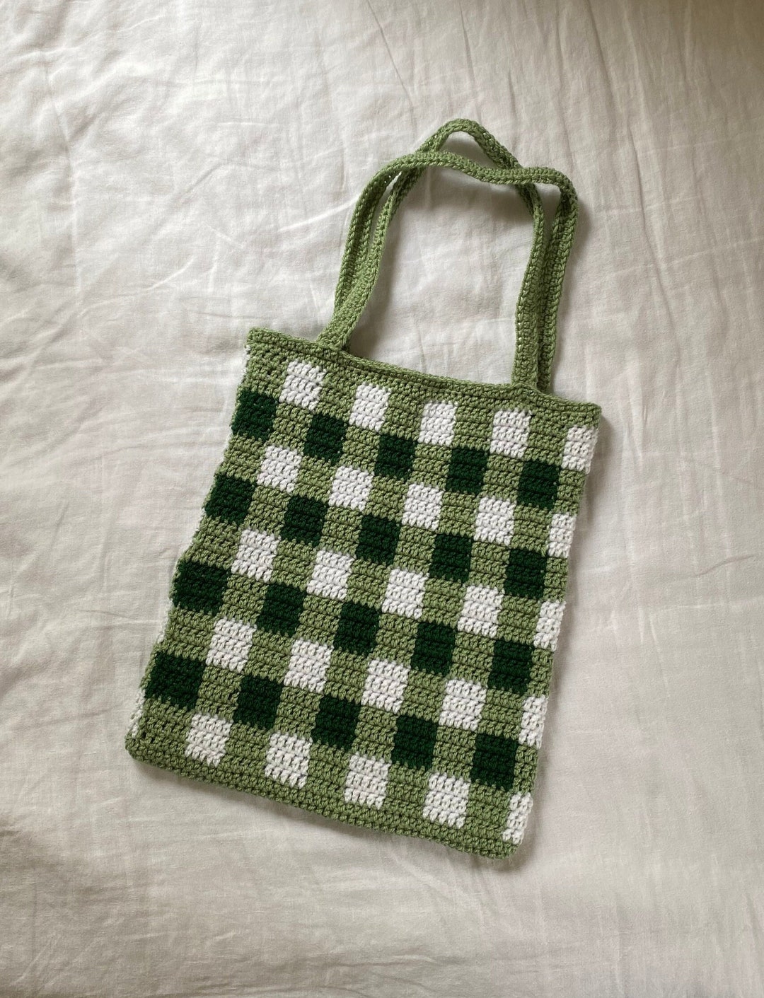 Crochet Gingham Bag Crochet Tote Bag Green Checkered Bag - Etsy