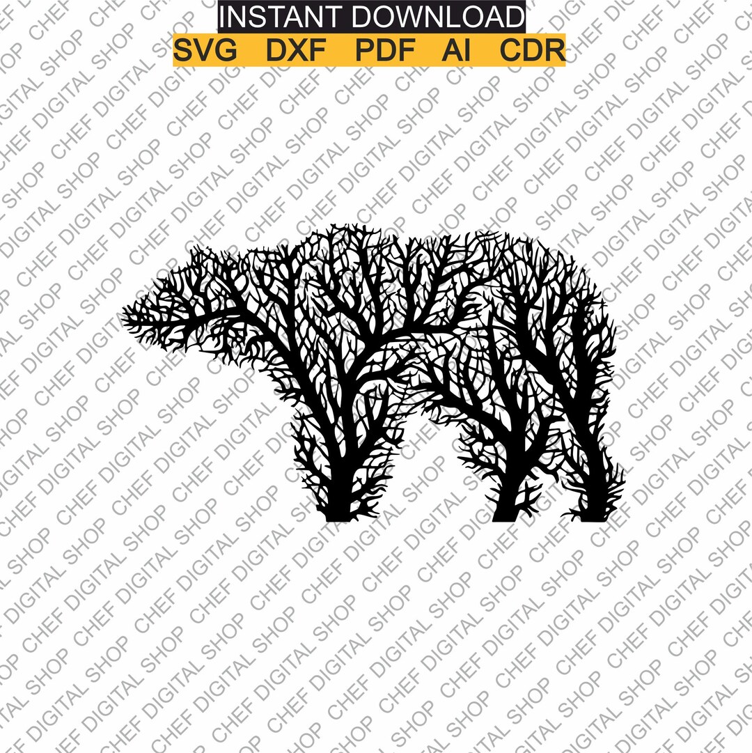 Bear With Tree Wall Art, Laser Cut File, Wall Decor, Glowforge Files ...