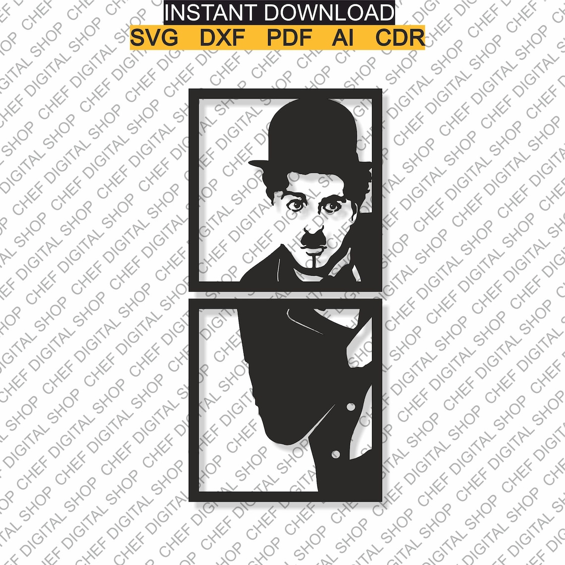 Charlie Chaplin Wall Art, Laser Cut File, Wall Decor, Glowforge Files ...