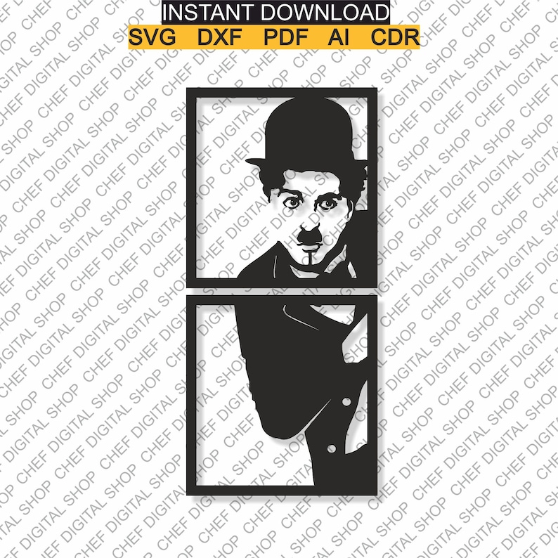 Charlie Chaplin Wall Art, Laser Cut File, Wall Decor, Glowforge Files ...