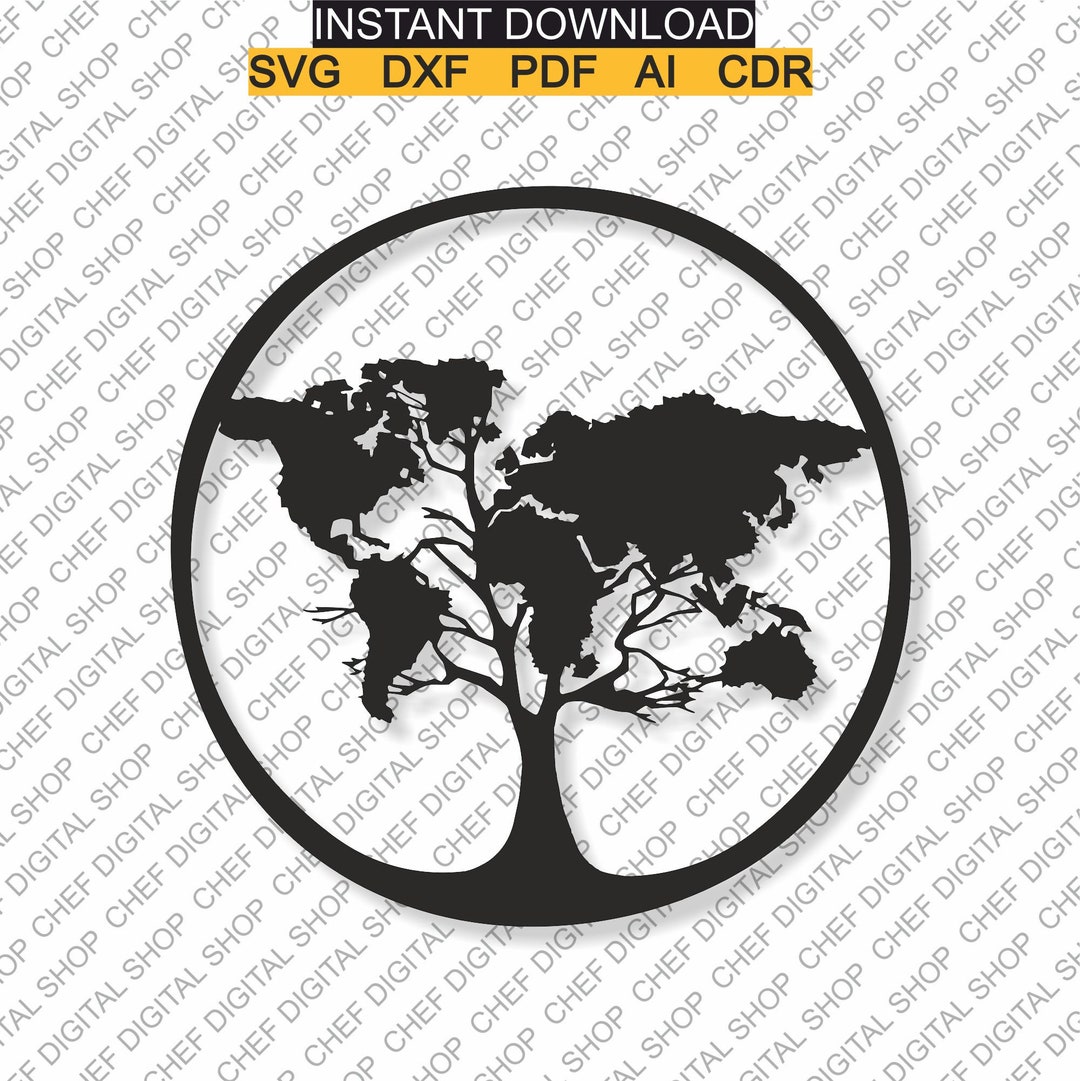 Tree and World Wall Art, Laser Cut File, Wall Decor, Glowforge Files ...