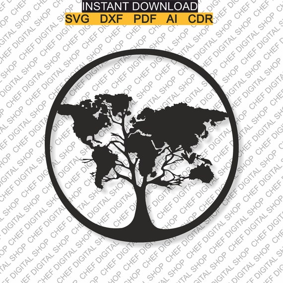 Tree and World Wall Art Laser Cut File Wall Decor Glowforge - Etsy