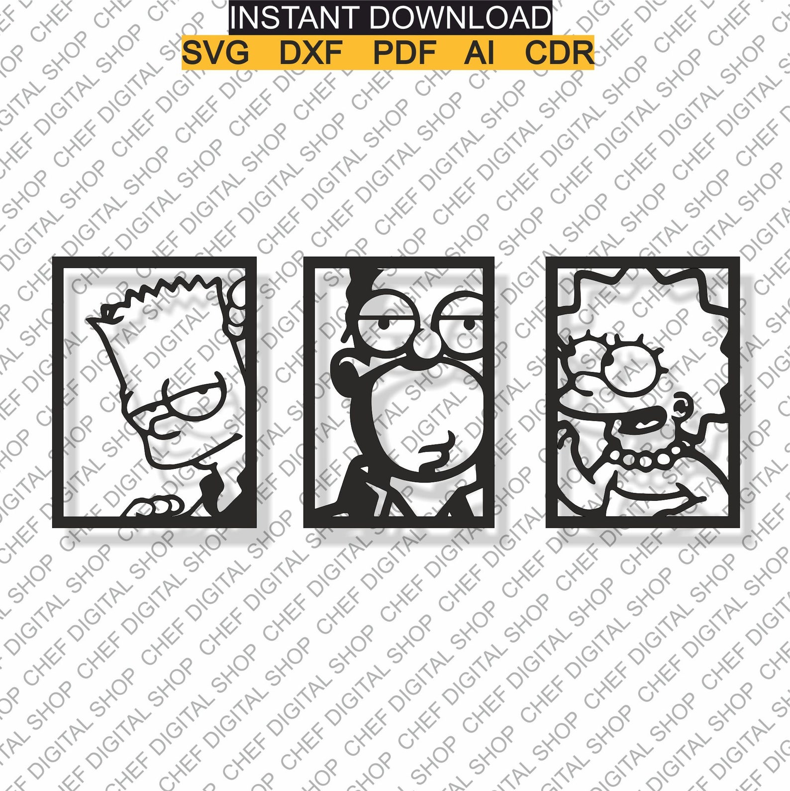 Simpsons Wall Art, Laser Cut File, Wall Decor, Glowforge Files, Digital ...