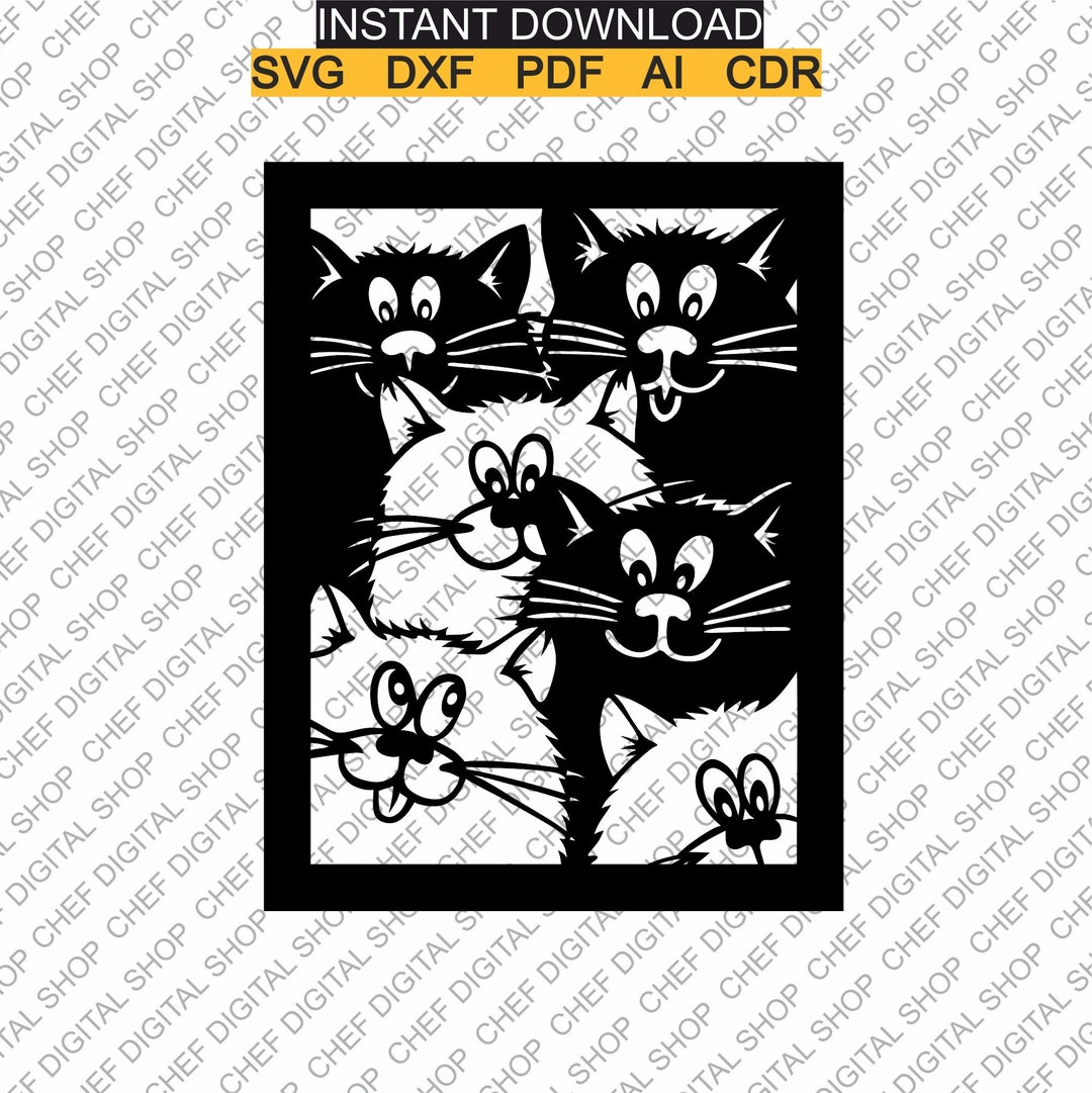 Cats Wall Art, Laser Cut File, Wall Decor, Glowforge Files, Digital ...