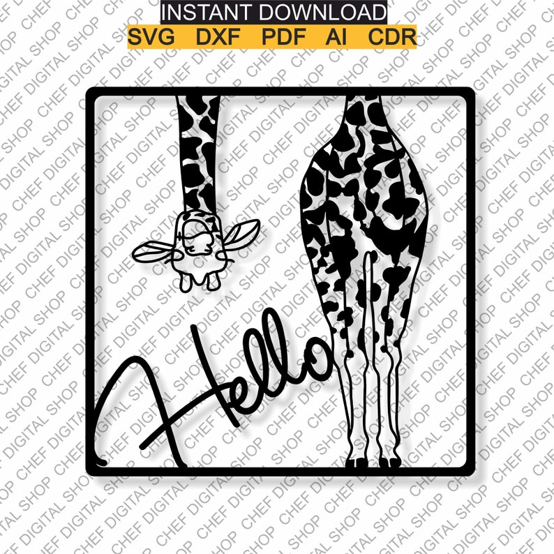 Hello Giraffe Wall Art, Laser Cut File, Wall Decor, Glowforge Files ...