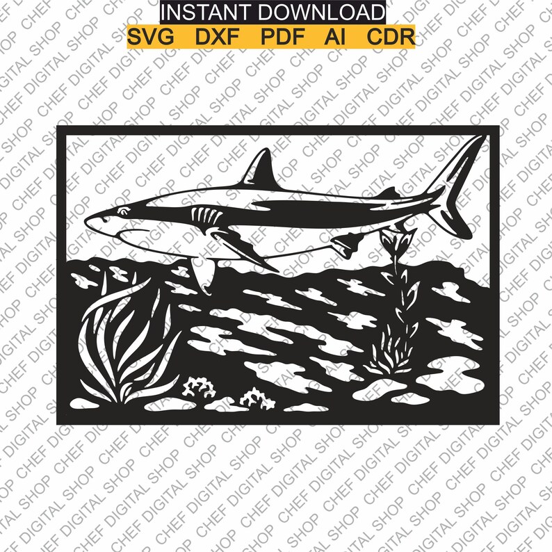 Shark Wall Art, Laser Cut File, Wall Decor, Glowforge Files, Digital ...