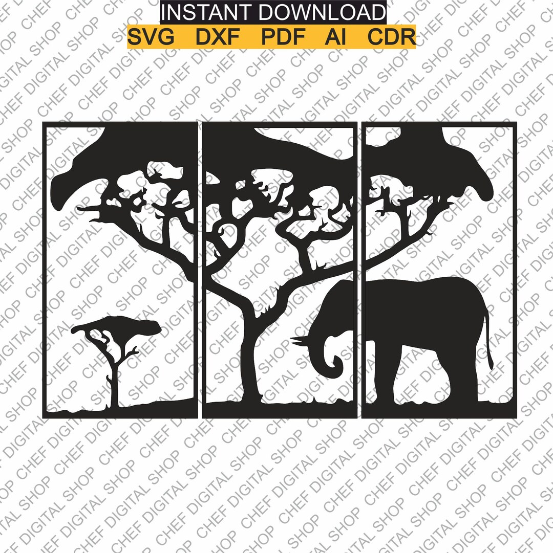 Elephant and Tree Wall Art, Laser Cut File, Wall Decor, Glowforge Files ...
