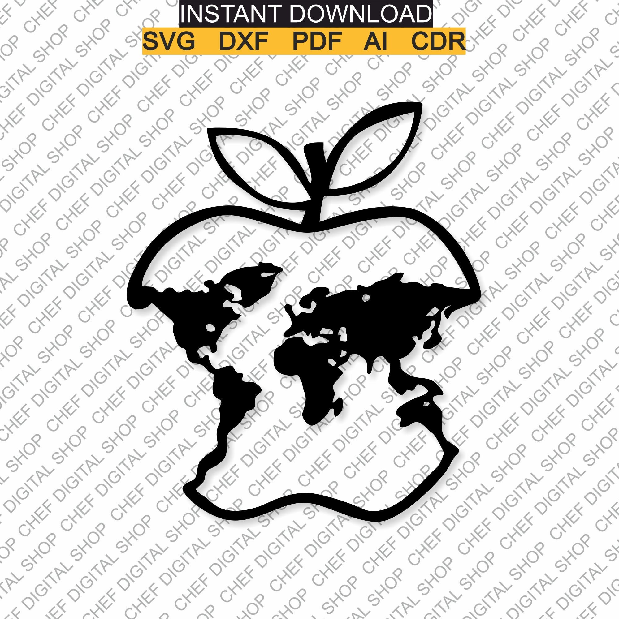 Apple World Map Wall Art, Laser Cut File, Wall Decor, Glowforge Files ...