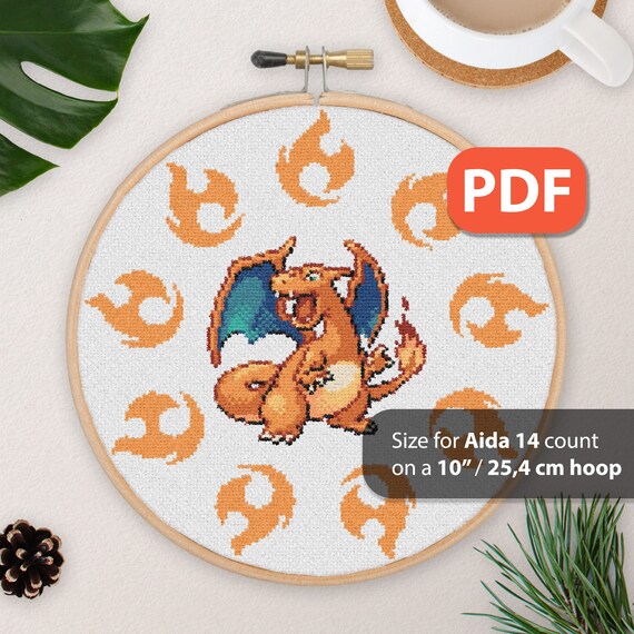 Charizard Pokemon Pixel Art Cross Stitch Pattern PDF Instant - Etsy